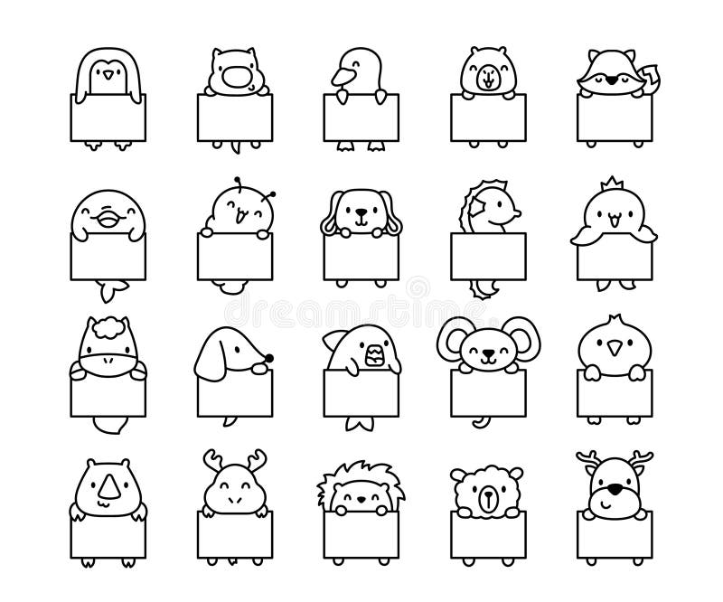 Cute Animal Holding a Blank Plaque. Coloring Page Stock Vector ...