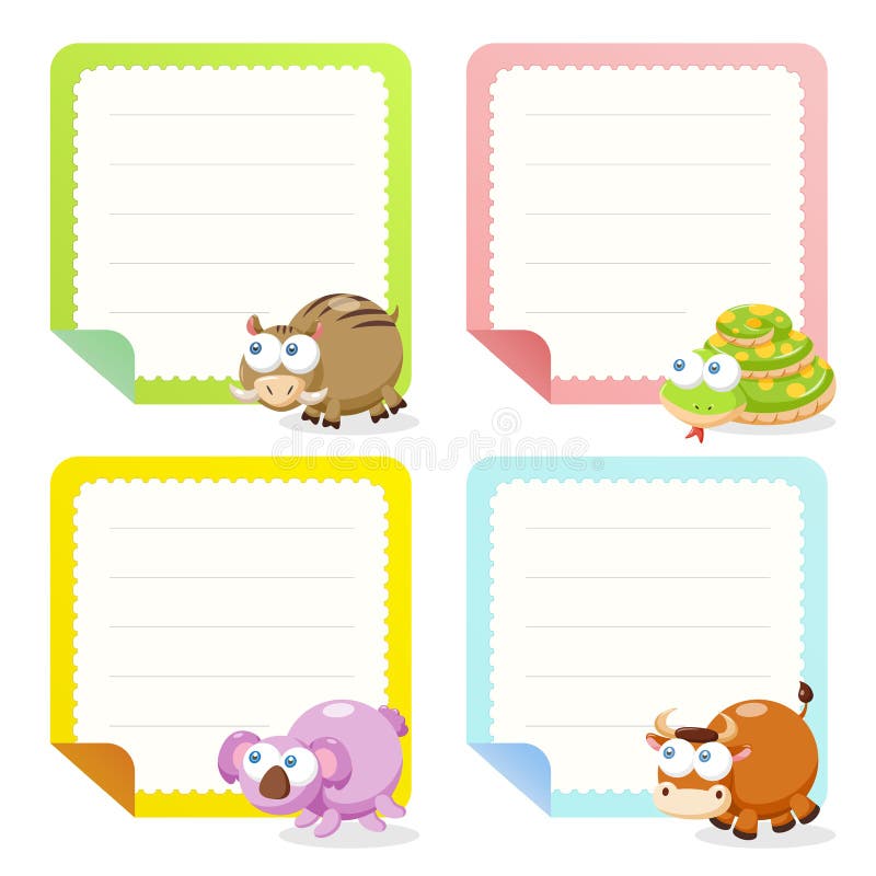 Cute Animal Note Papers Collection Stock Vector - Illustration of ...