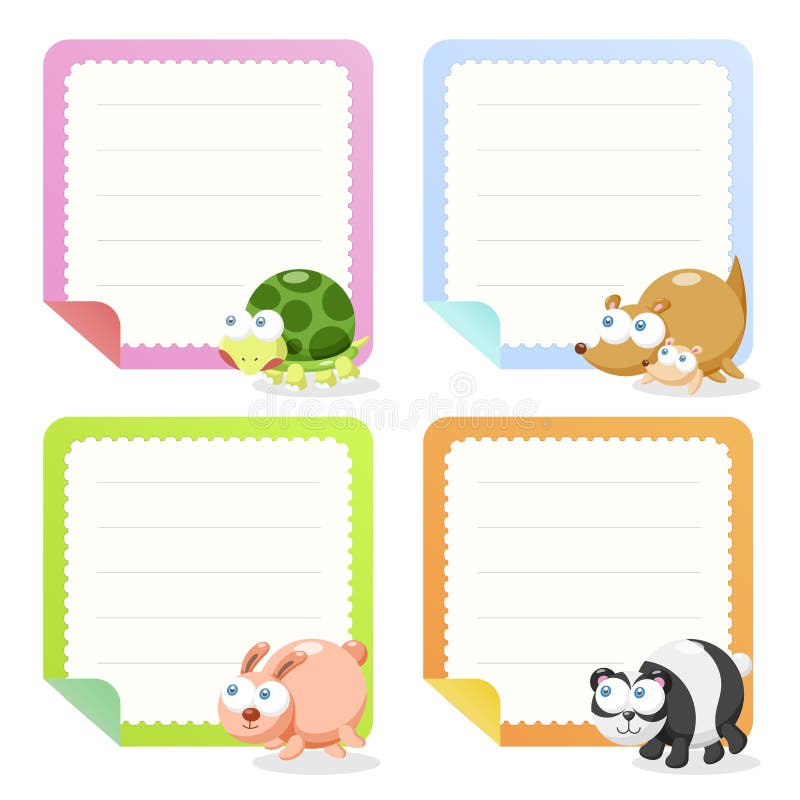 Cute Animal Note Papers Collection Stock Vector - Illustration of card ...