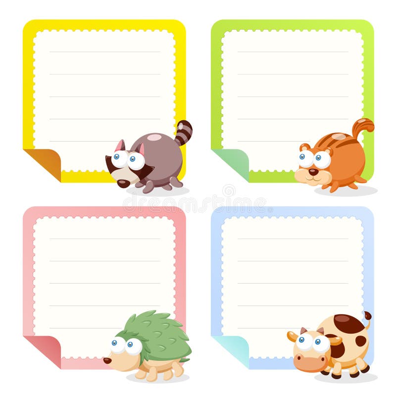 Cute Animal Note Papers Collection Stock Vector - Illustration of ...