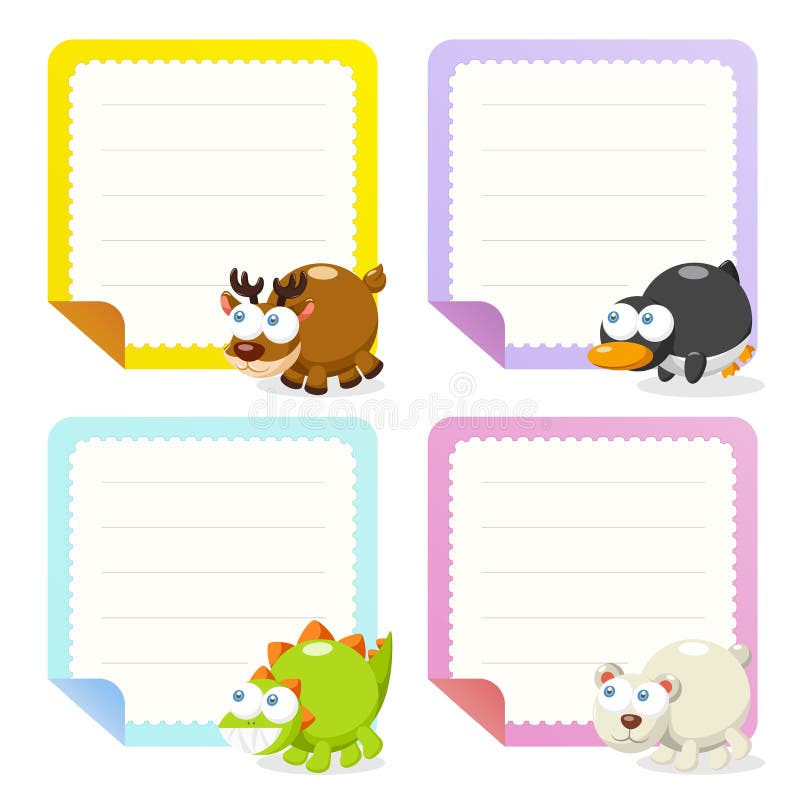 Cute Animal Note Papers Collection Stock Vector - Illustration of ...
