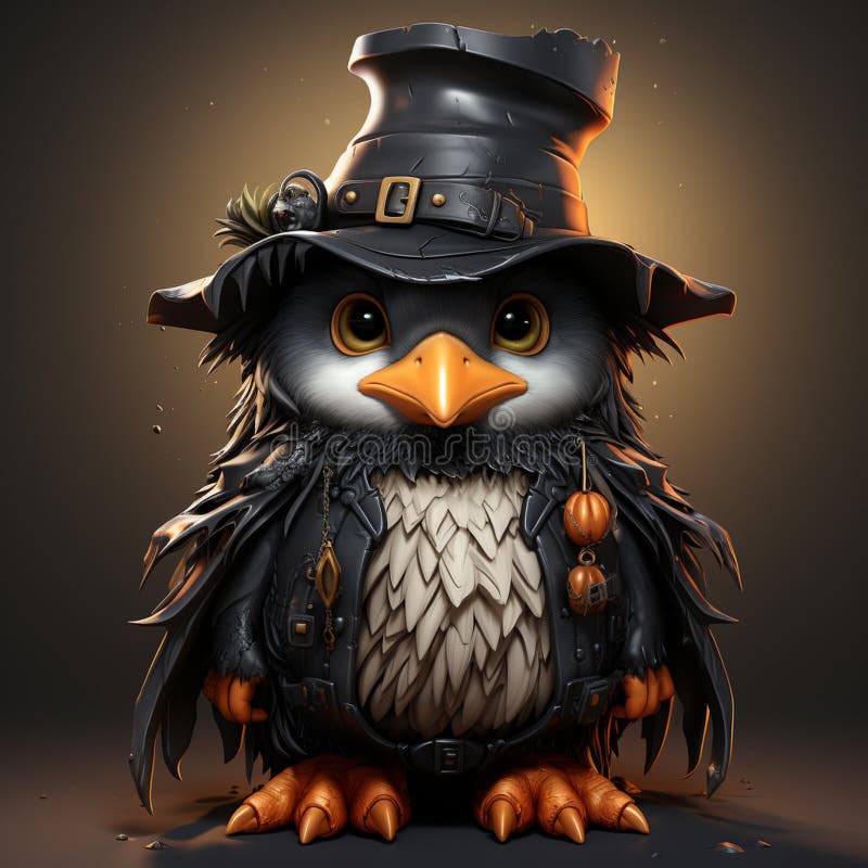 Cute Animal Penguin with Witch Costume. Generative Ai Stock ...