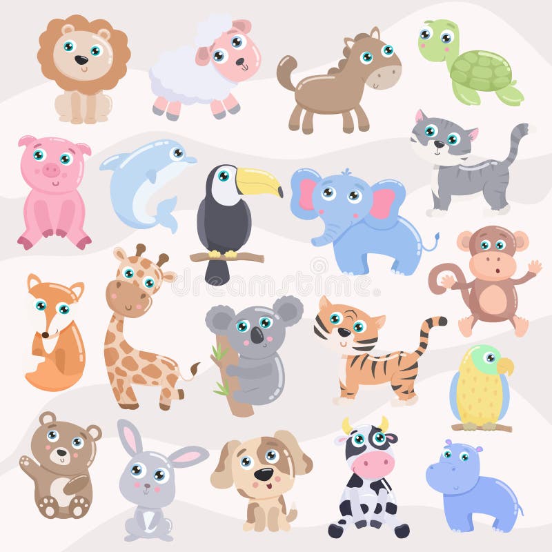 Cute animals set. stock illustration. Illustration of elephant - 126639460