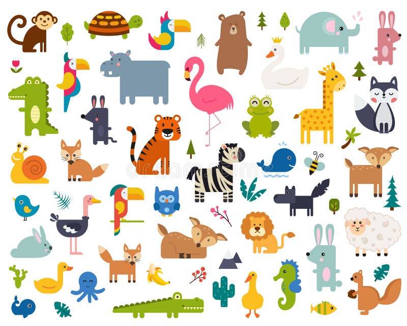 Cute Animal Vector Illustration Icon Set Isolated on a White Background ...