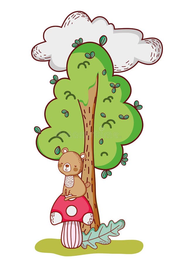 Cute Animals, Bear on Tree Leaf Foliage Cartoon Stock Vector ...