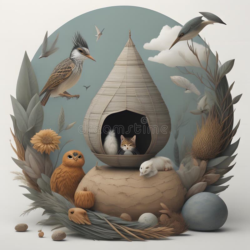 Cute Animals in a Birdhouse Made of Natural Materials. Generative Ai ...