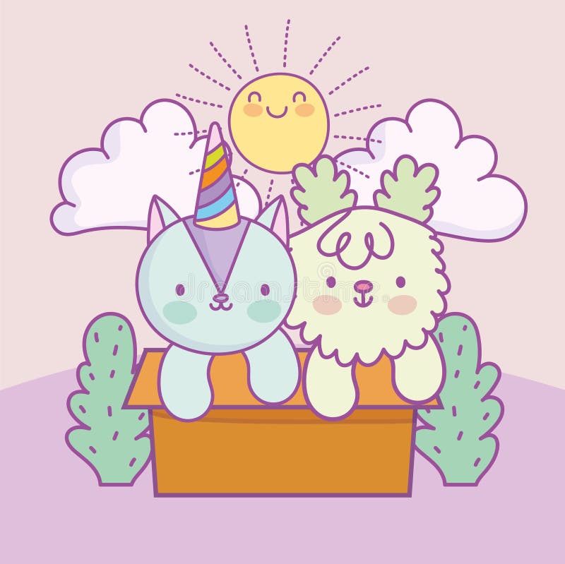 Cute animals in box stock vector. Illustration of banner - 219378069