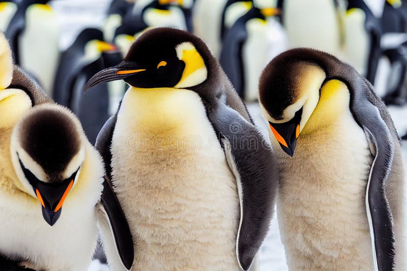 Cute Animals Emperor Penguins Gathered in Group in Arctic. Stock ...