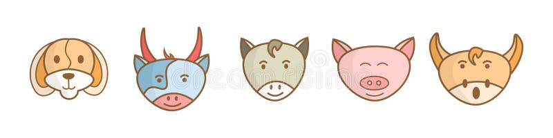 Cute Animals Head Vector Bundle Set Stock Vector - Illustration of ...