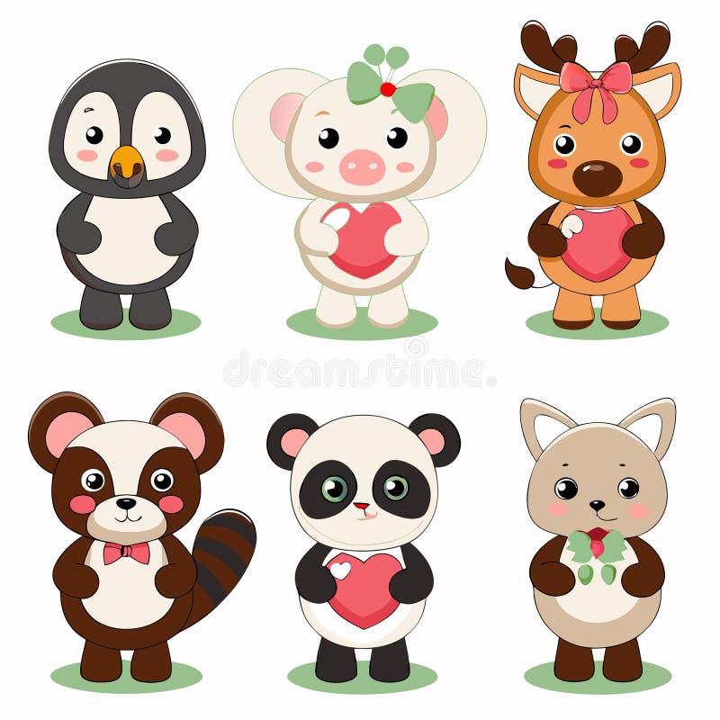 Cute Animals Holding Hearts for Valentine S Day Stock Vector ...