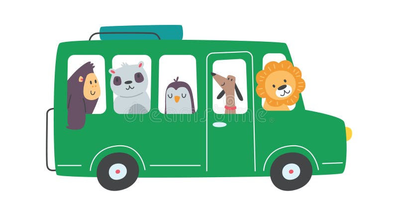 Cute animals inside bus stock vector. Illustration of driving - 272741534