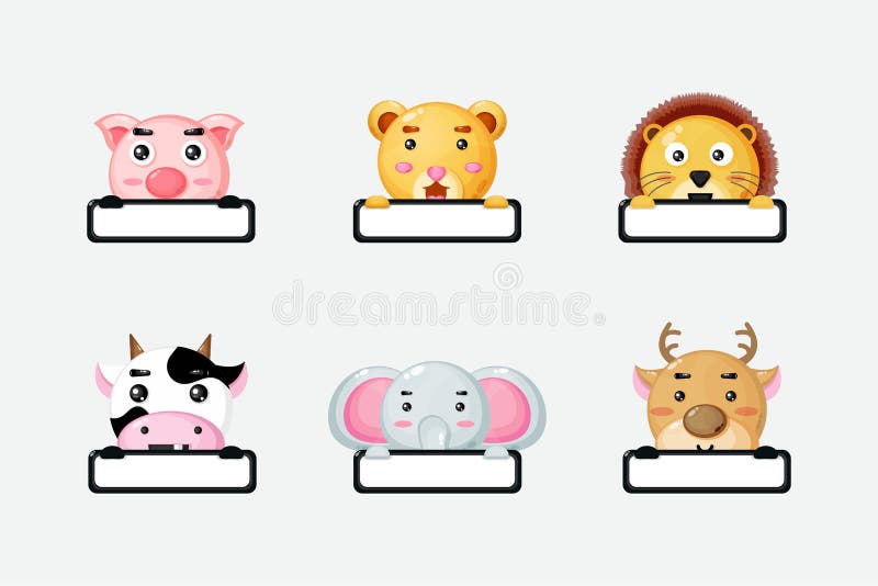 Cute Animals with Label Name Cartoon Stock Vector - Illustration of ...