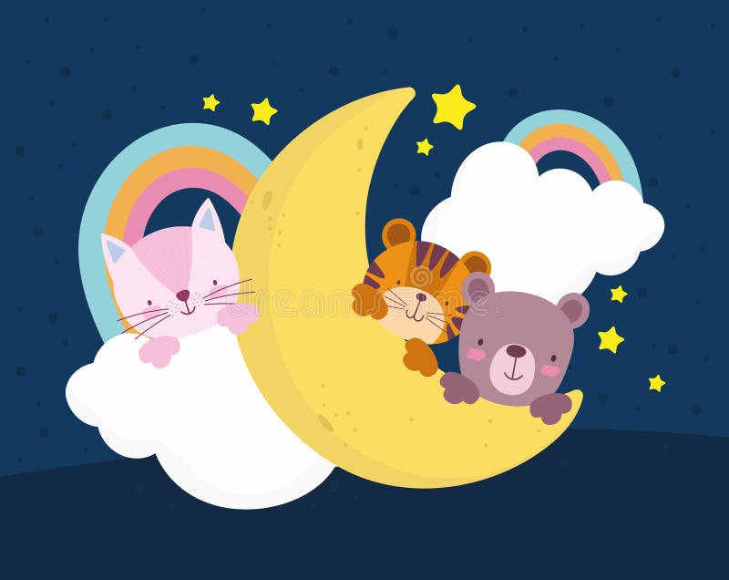 Cute animals moon stock vector. Illustration of funny - 213486310