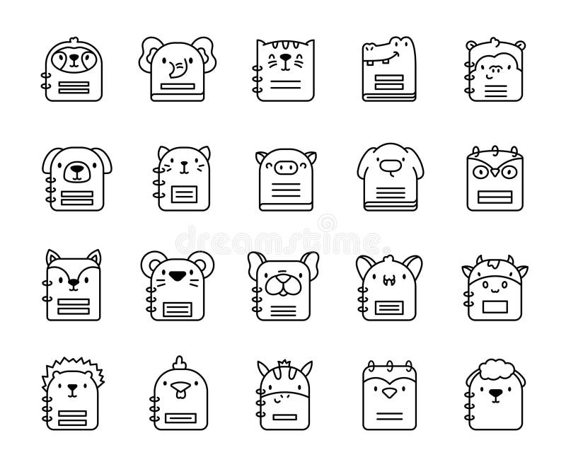 Cute Animals on Notebook Covers. Coloring Page Stock Vector ...