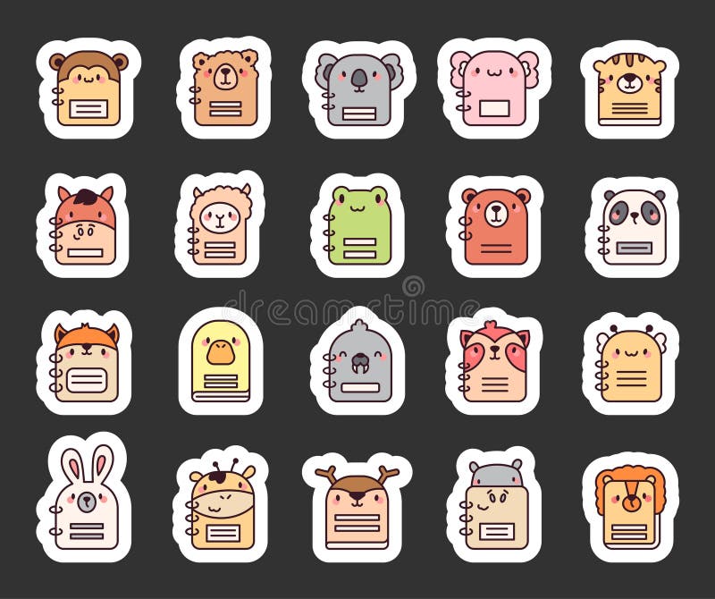 Cute Animals on Notebook Covers. Sticker Bookmark Stock Vector ...