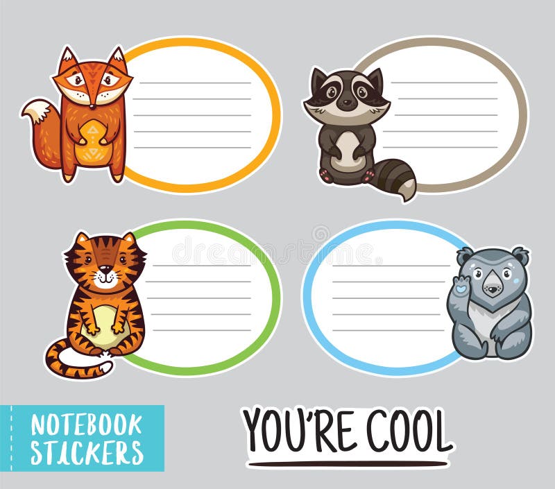 Cute Animals Notebook Stickers Stock Vector - Illustration of album ...