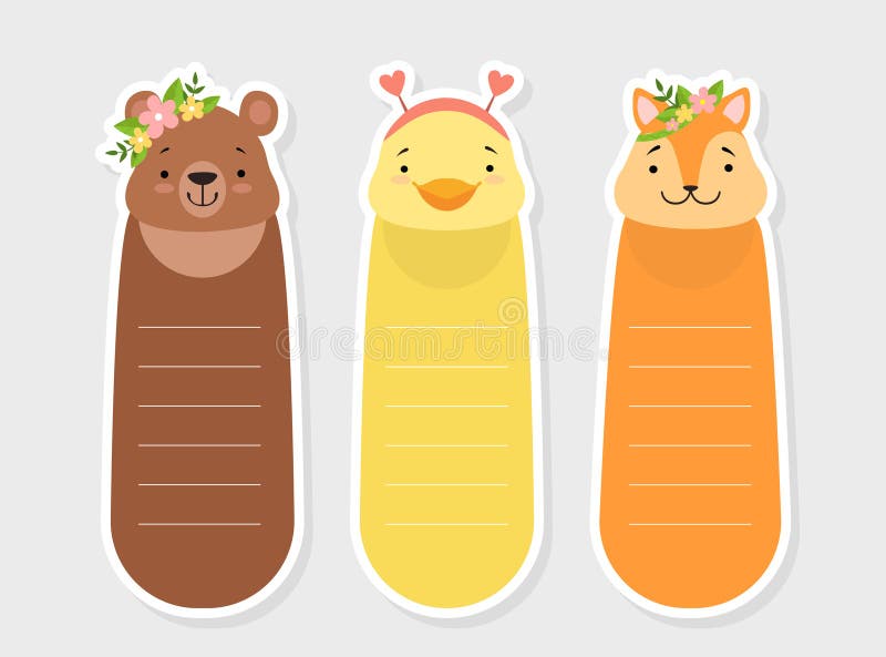 Cute Animals Notes and Memo Blank Ruled Page Vector Set Stock Vector ...