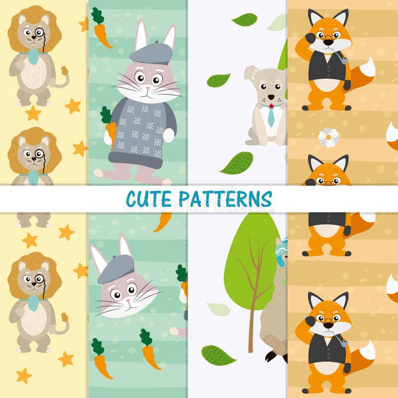 Cute animals patterns stock vector. Illustration of character - 111611442