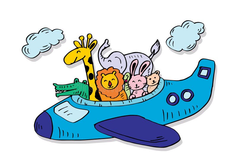 Cute Zoo Animals Vector Illustration, Line Art Hand Drawing Stock ...