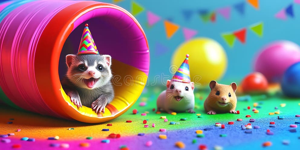 Cute Animals Rainbow Party stock illustration. Illustration of rodent ...