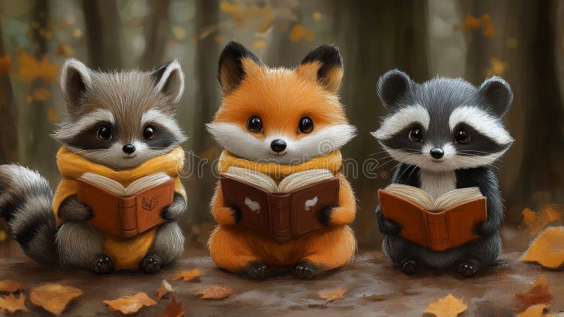 Cute animals reading books stock illustration. Illustration of pets ...