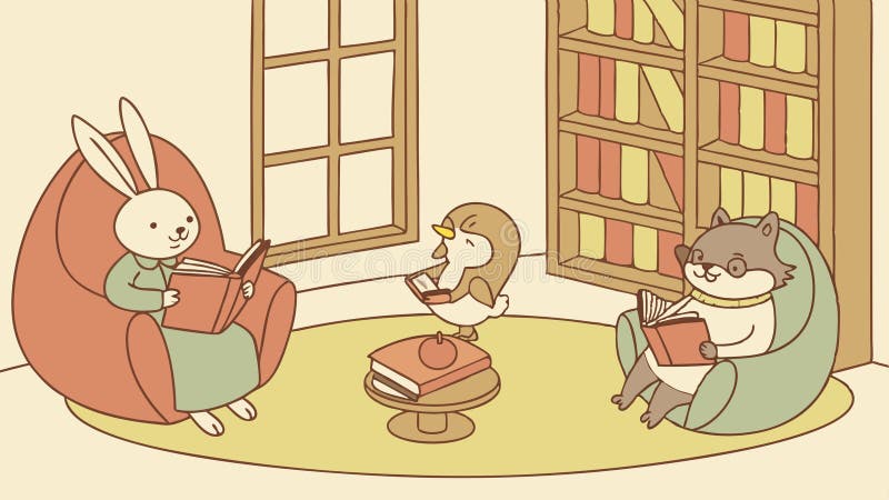 Cute Animals Reading Books Vector, Learning and Knowledge in a Library ...