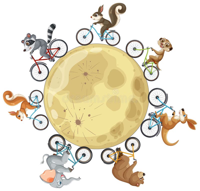 Cute animals riding bikes stock vector. Illustration of wildlife ...