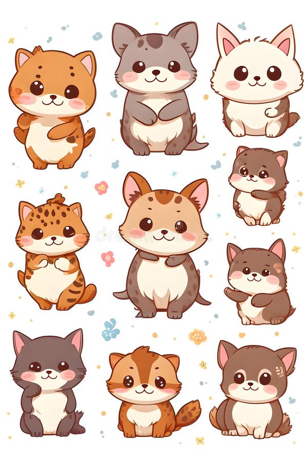 Cute Animals Stickers,generative Ai Stock Illustration - Illustration ...