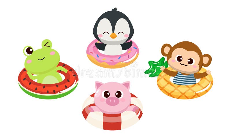 Cute Animals in Swimming Pool Floaties Stock Illustration ...