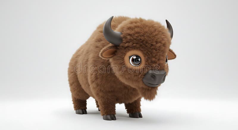 Cute Animated Bison Character with Exaggerated Features, Including ...