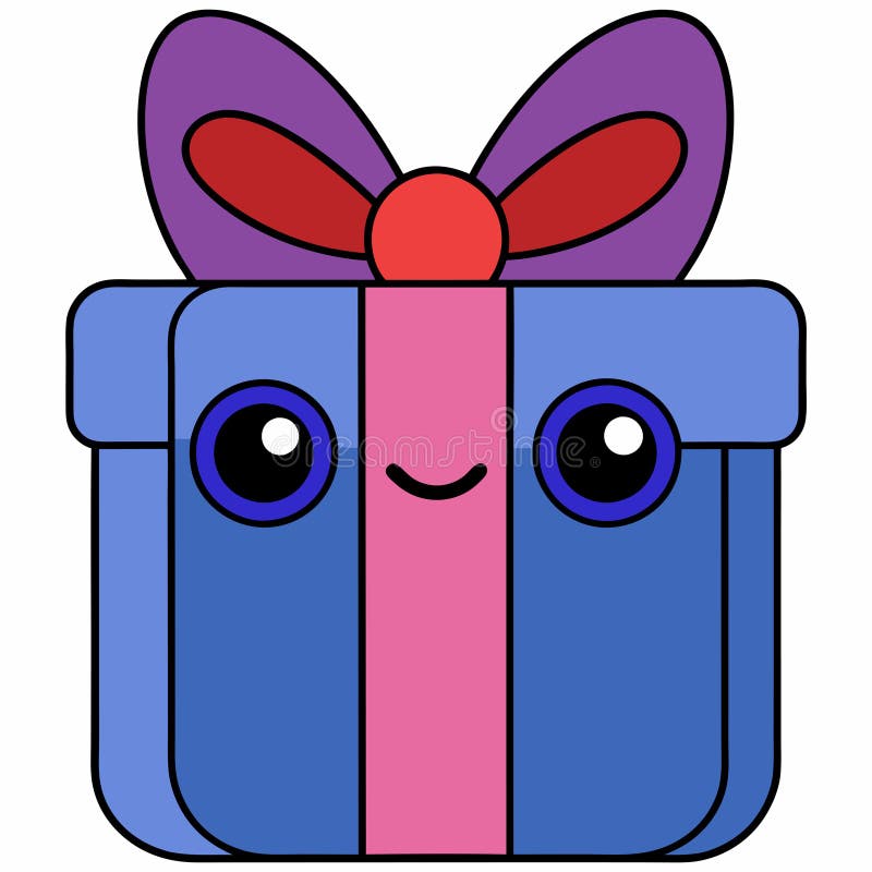 A Cute, Animated Blue Gift Box Features a Smiling Face with Large Eye ...