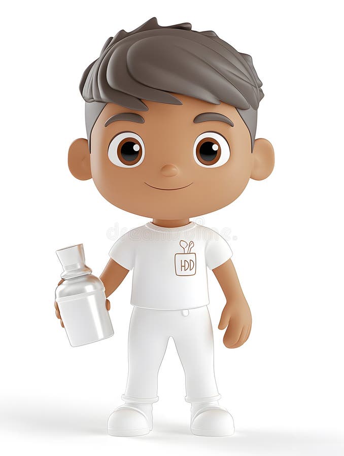 Cute Animated Boy Holding a Milk Bottle Stock Illustration ...