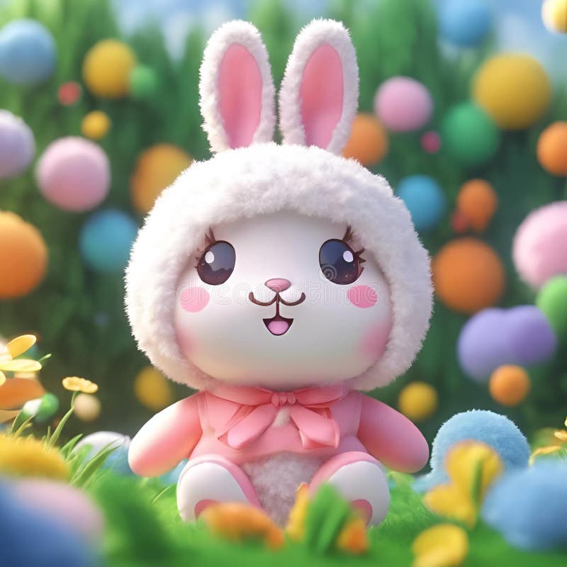 Cute Animated Bunny in a Fluffy Costume with Colorful Decorations ...