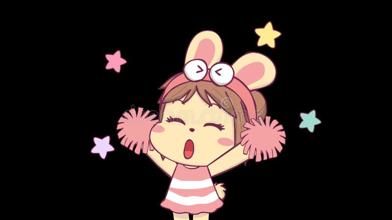 Cute Animated Bunny Girl Cheering with Transparent Background Stock ...