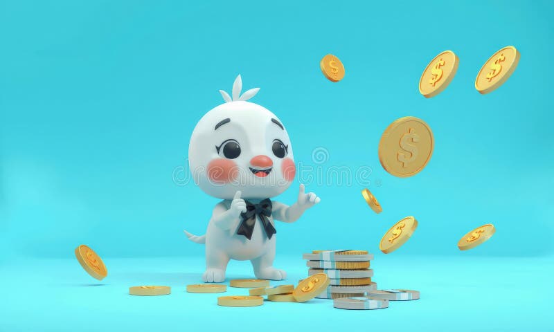Cute Animated Character with Coins, Representing Saving Money Concept ...