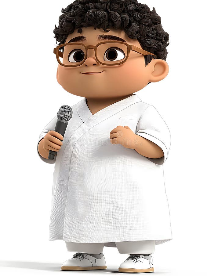 Cute Animated Character with Glasses and a Mic Stock Image - Image of ...