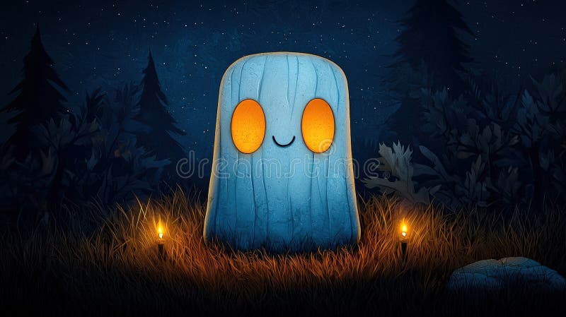 Cute Animated Character with Glowing Eyes among Trees in a Serene ...
