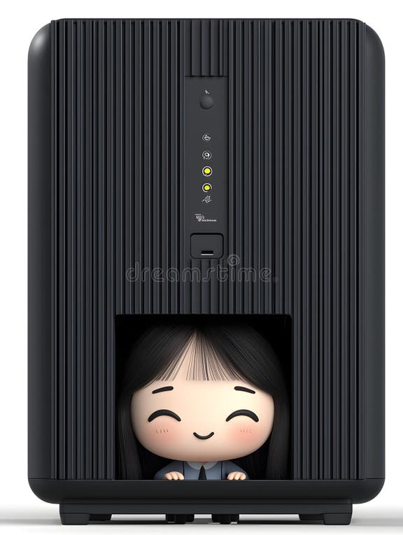 Cute Animated Character Peeking from Tech Device Stock Illustration ...