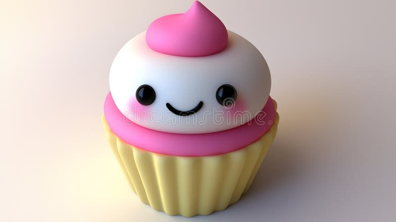 Cute Animated Cupcake with Smiling Face Stock Illustration ...