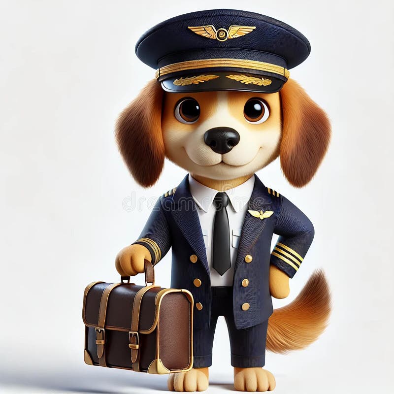 A Cute Animated Dog Dressed As a Pilot with a Suitcase, Ready for an ...
