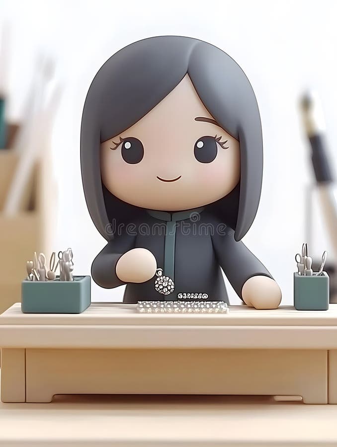 Cute Animated Female Jeweler at Work Stock Photo - Image of female ...