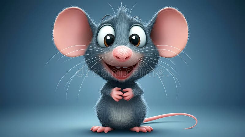 Cute Animated Gray Mouse with Big Ears and a Smile Stock Illustration ...