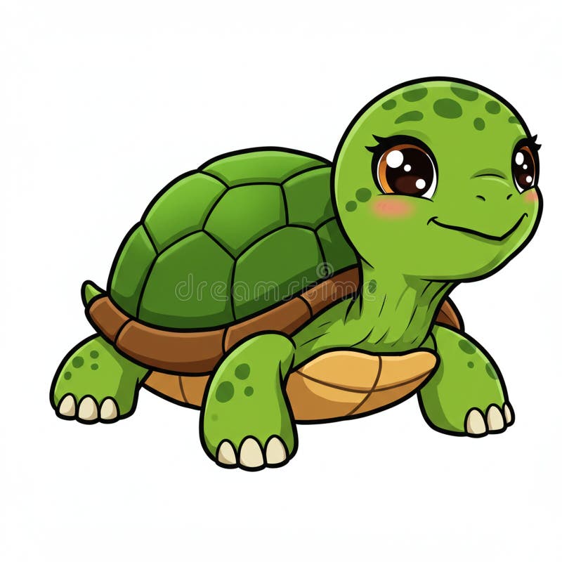 Cute, Animated Green Turtle with a Segmented Shell. the Turtle Features ...