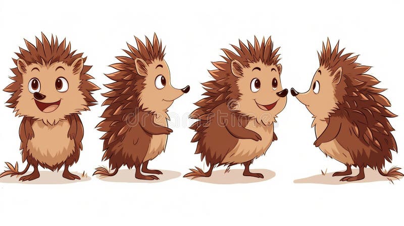 Cute Animated Hedgehogs Displaying Various Playful Expressions. Stock ...