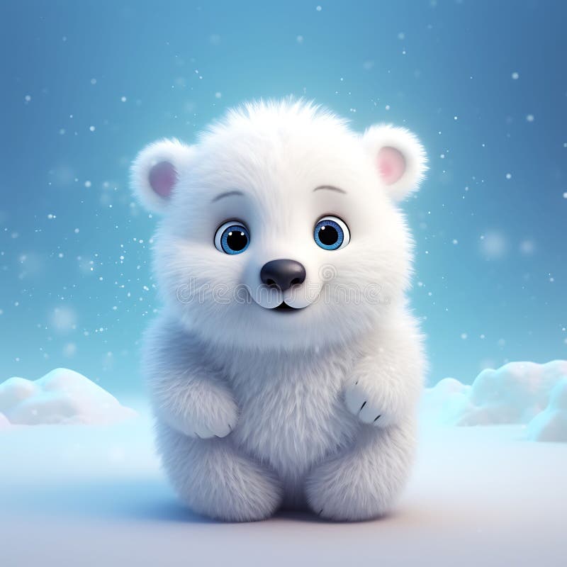 Cute Animated Polar Bear Cub in a Snowy Landscape with a Joyful ...
