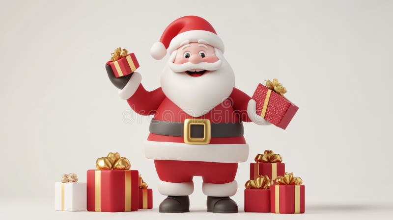 Cute Animated Santa with Presents in a Simple Christmas-themed Design ...