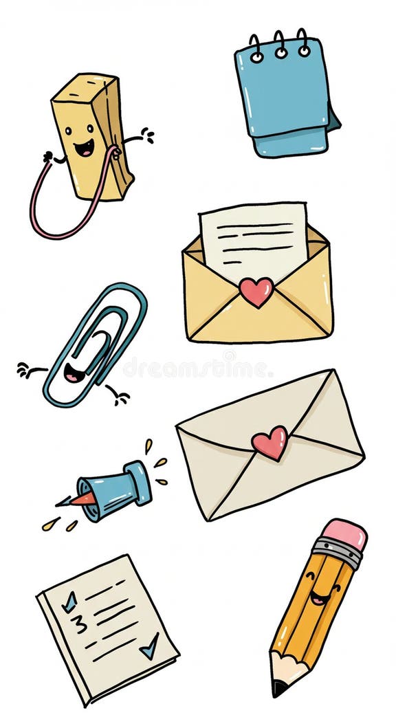 Cute, Animated Stationery Illustrations Include a Rectangular Package ...