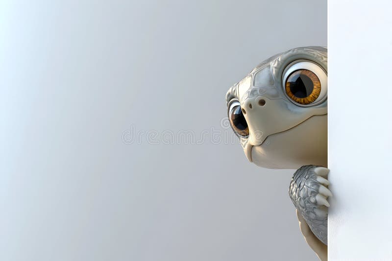 Cute Animated Turtle Peeking from Behind a Wall with Big Eyes Stock ...