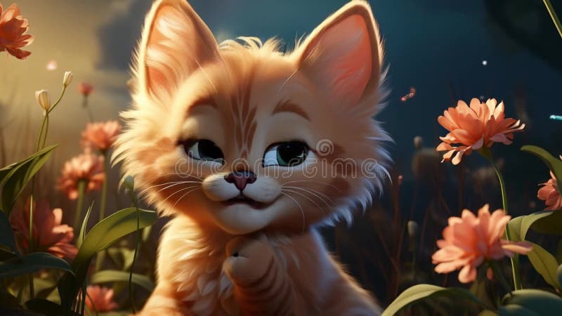 Cute Animation of a Baby Cat Cartoon Stock Footage - Video of nature ...