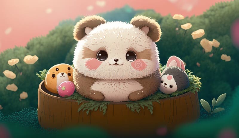 Cute Anime Animal Isolated on a Background. Stock Illustration ...